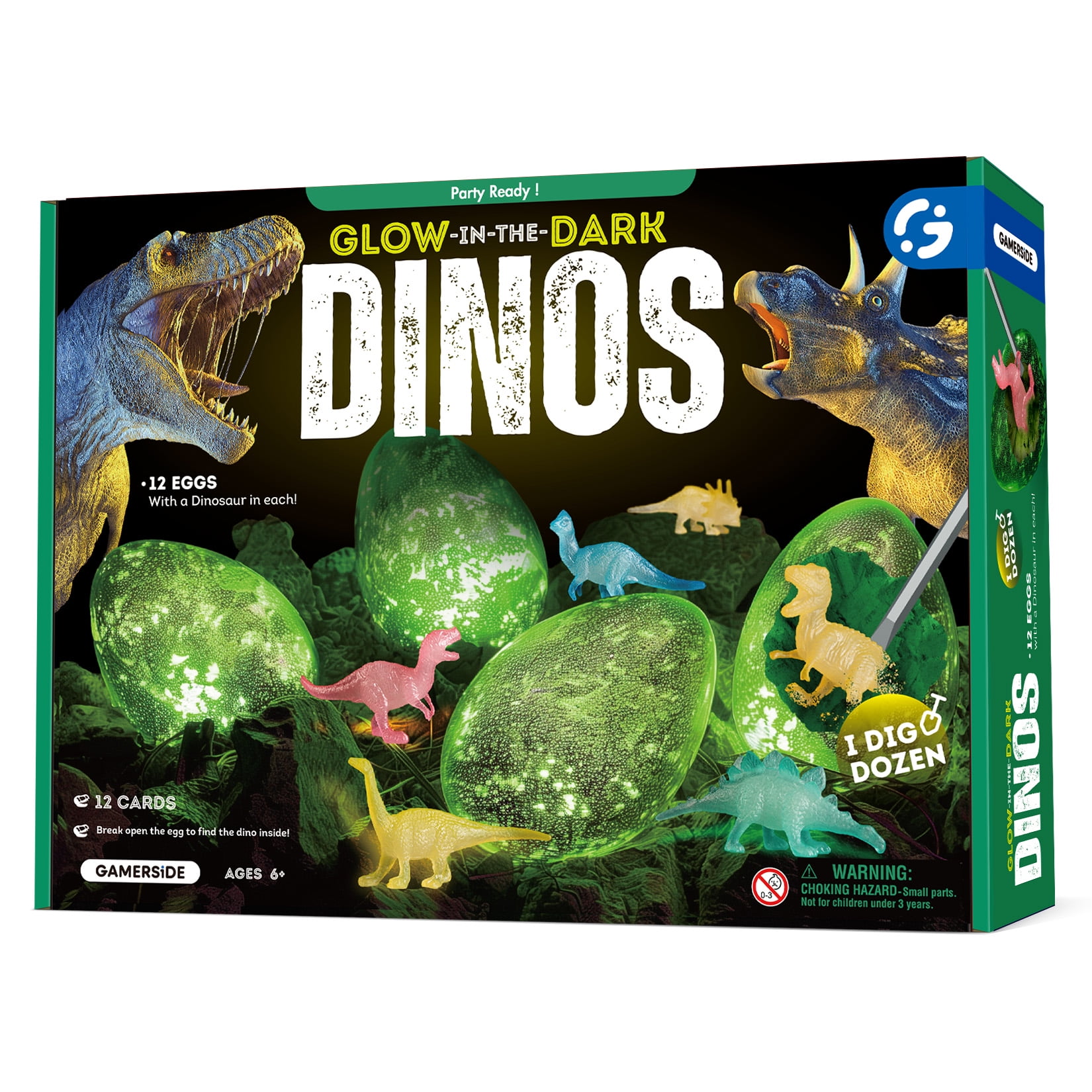 Gamerside Dino Eggs Dig Kit, 12 Glow in The Dark Dinosaur Eggs Dig Kit ...