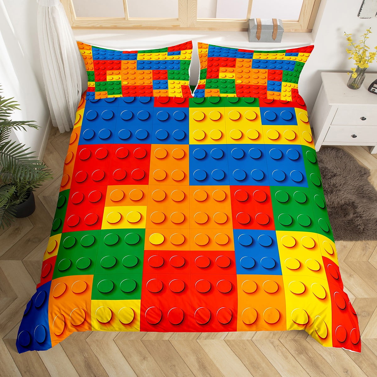Games Bedding Set Full,Color Building Blocks Duvet Cover,Reversible Toy ...