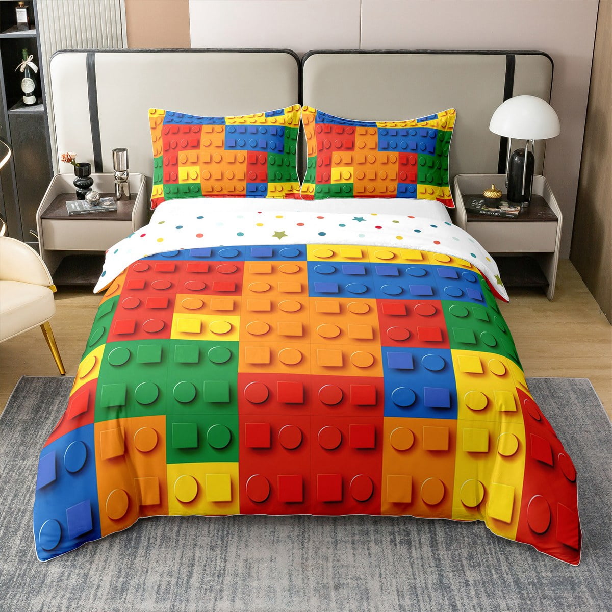 Games Bedding Set,Color Building Blocks Duvet Cover,Reversible Toy ...