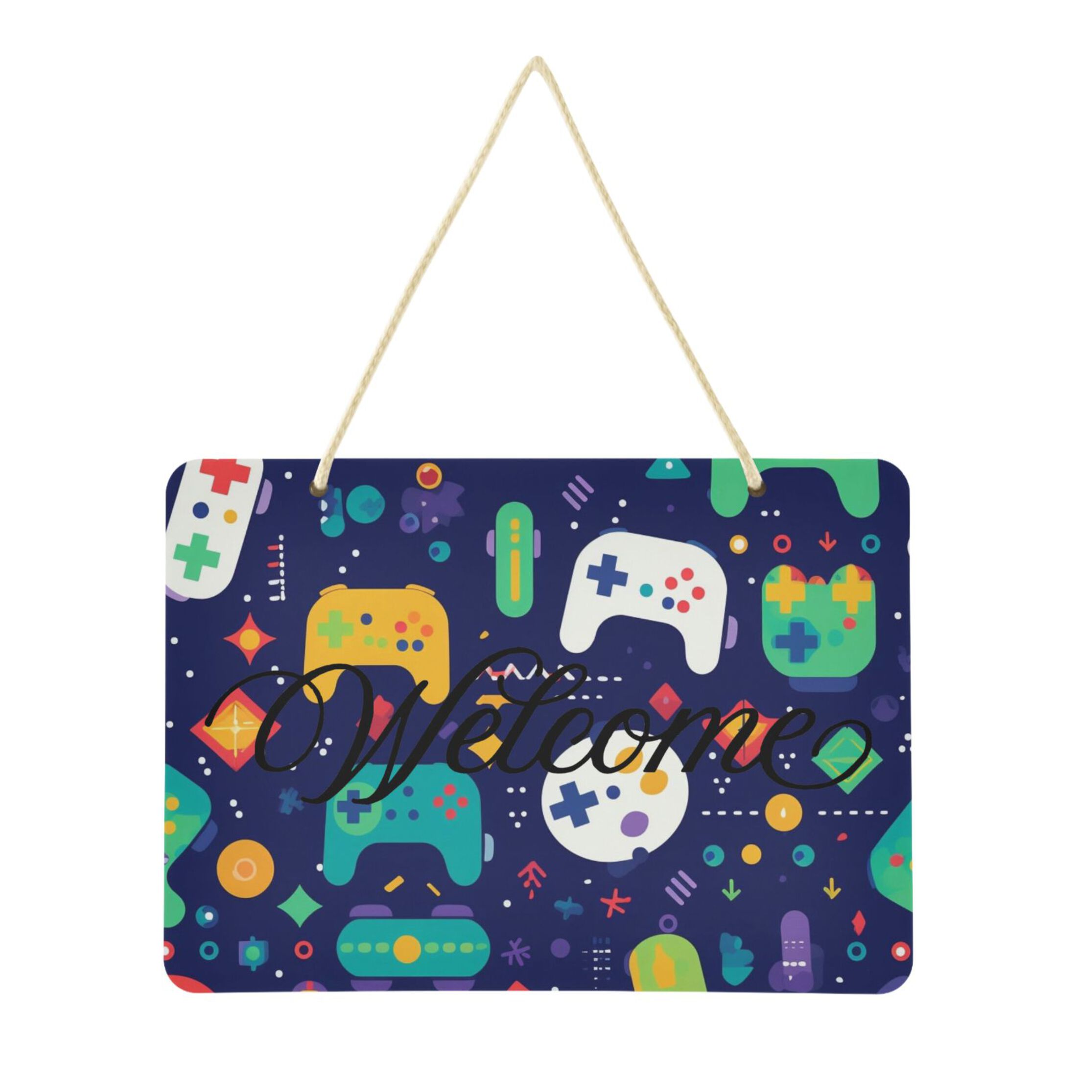 Games Consoles Welcome Sign Front Door PVC 14x10 inch Hanger Hello Sign ...