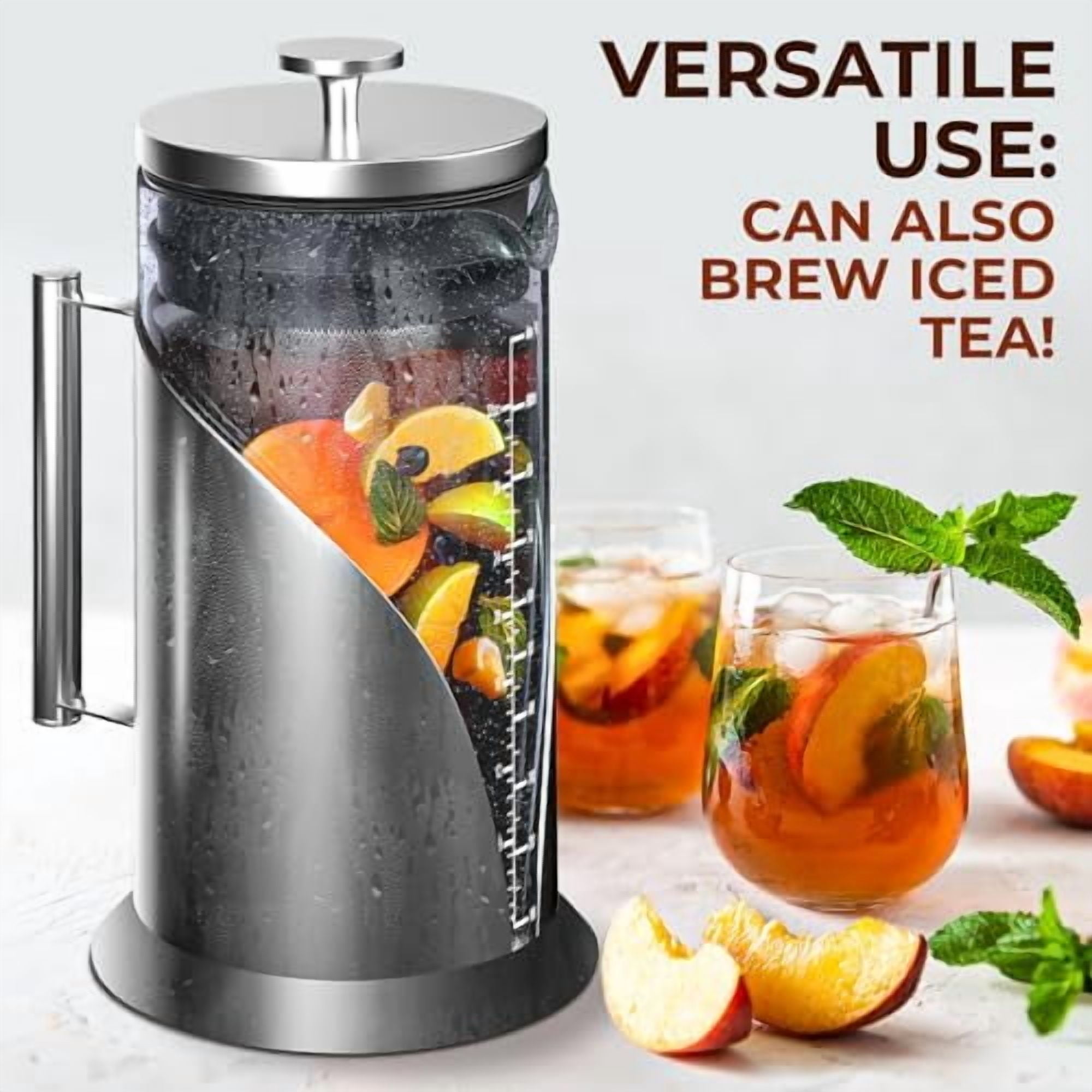 Cafe Du Chateau Stainless Steel French Press & Cold Brew Coffee Maker Bundle - 34oz Versatile ...