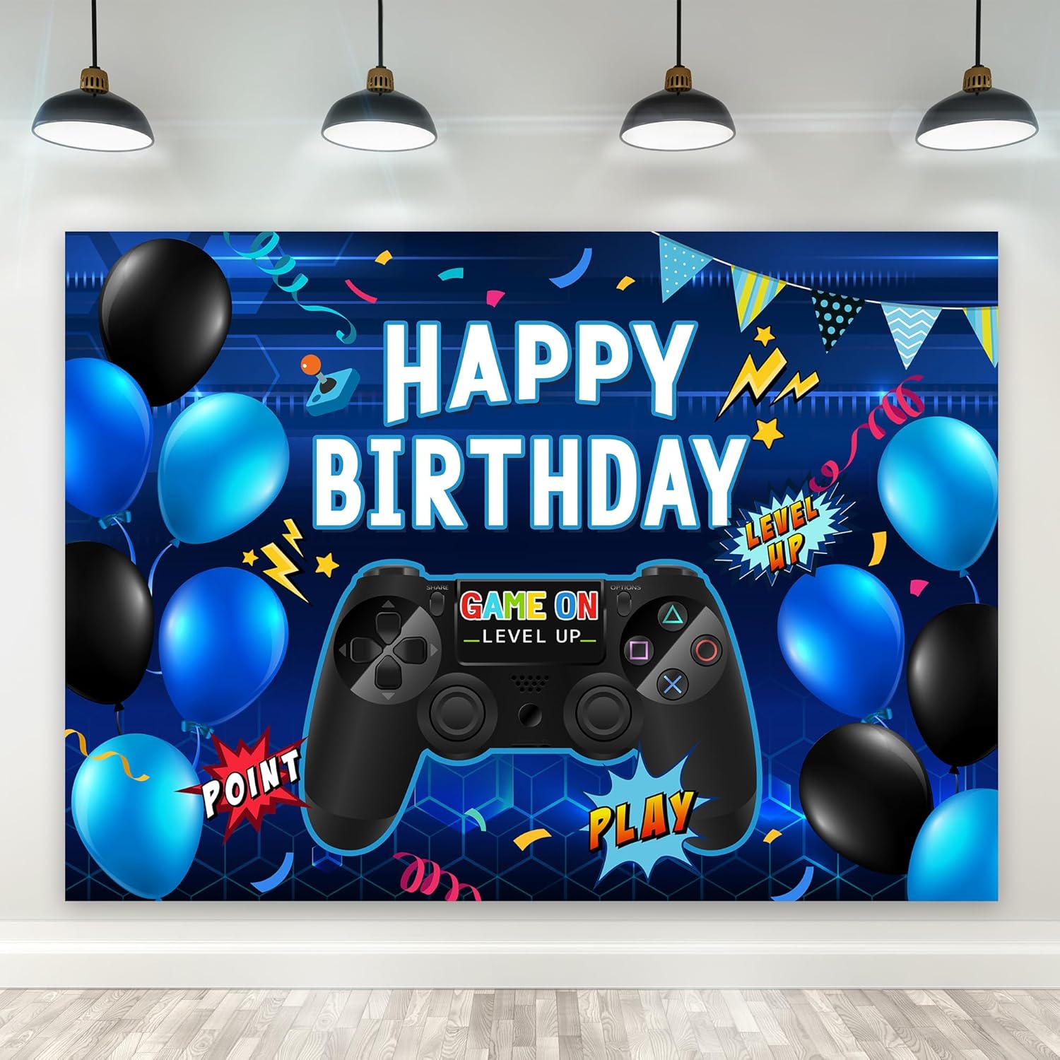 Games Happy Birthday Backdrop Kids Boys Blue Video Gaming Gamer ...