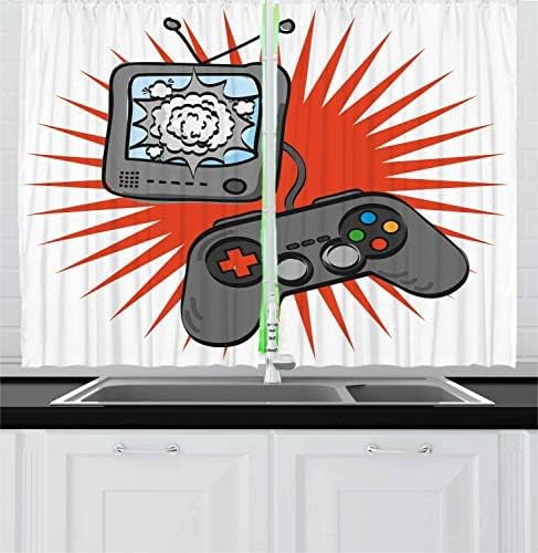 Games Kitchen Curtains, Kids Video Games Themed Design in Retro Style ...