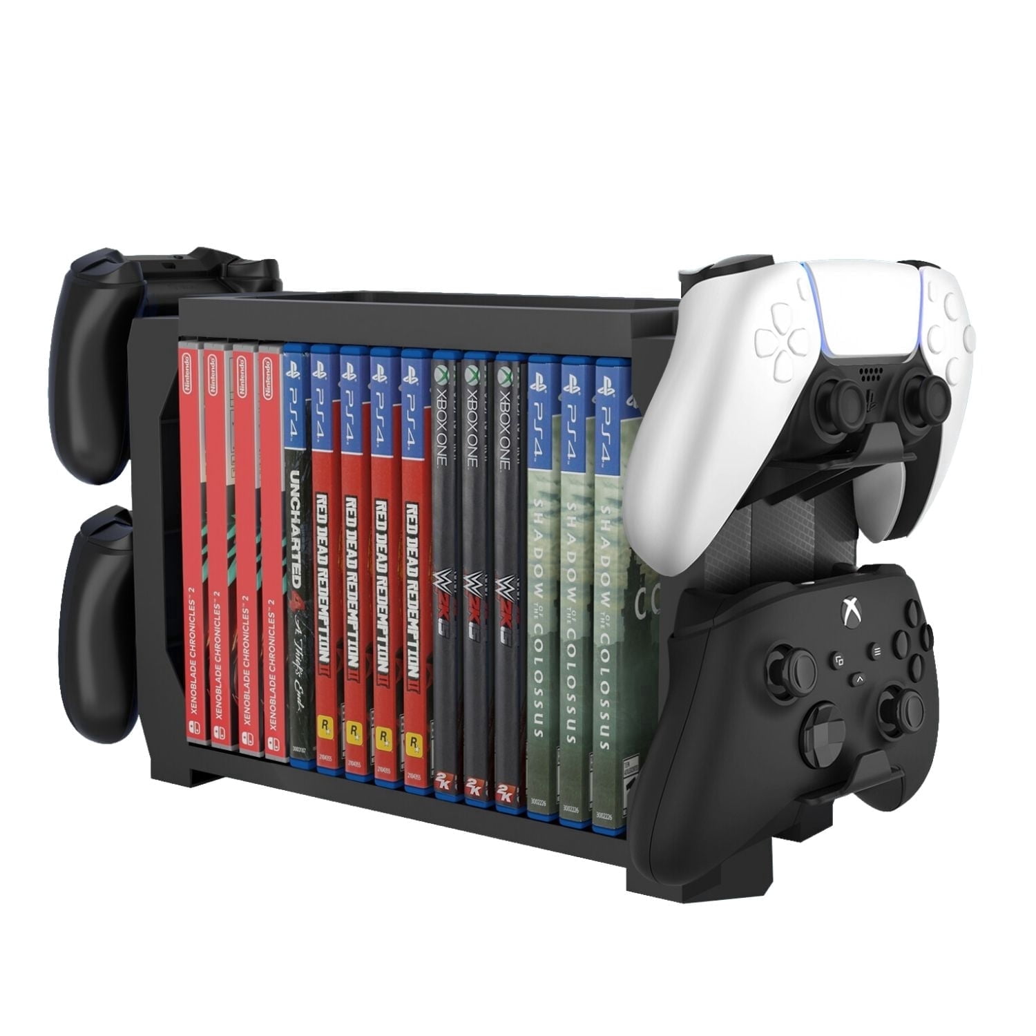 Games Storage Tower with Controller Stand Holder, PS5 Game Disk Rack ...