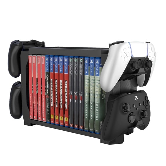 Games Storage Tower with Controller Stand Holder, PS5 Game Disk Rack ...