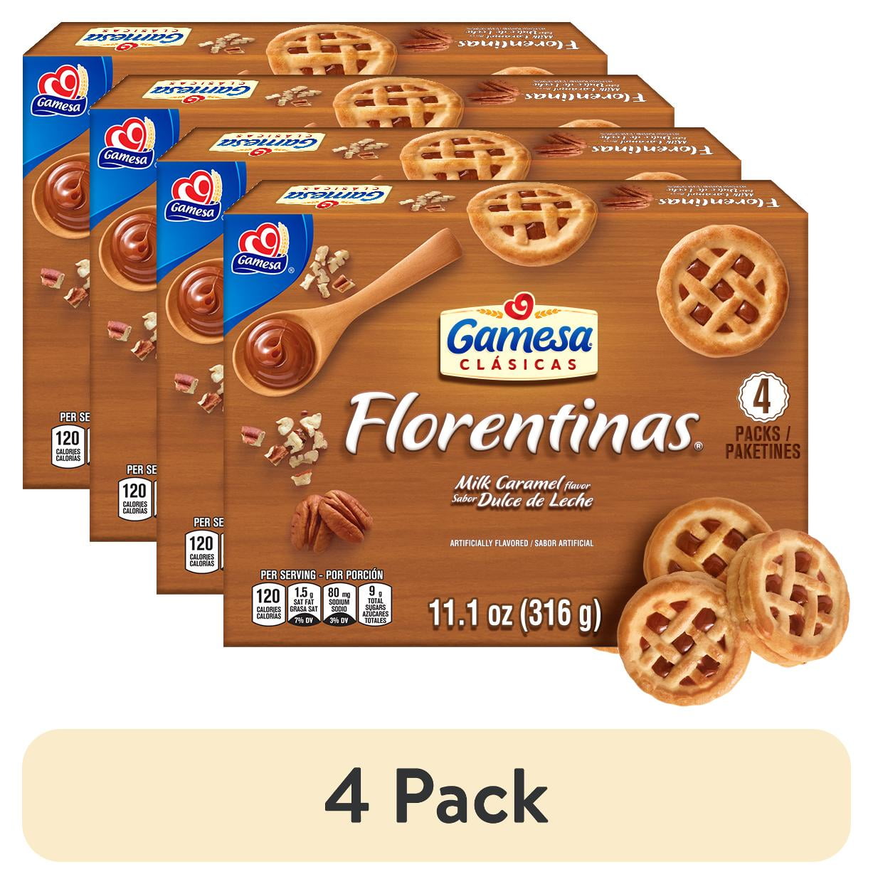 (4 pack) Gamesa Florentinas Dulce de Leche Cookies, 4 Packs 11.1 oz ...