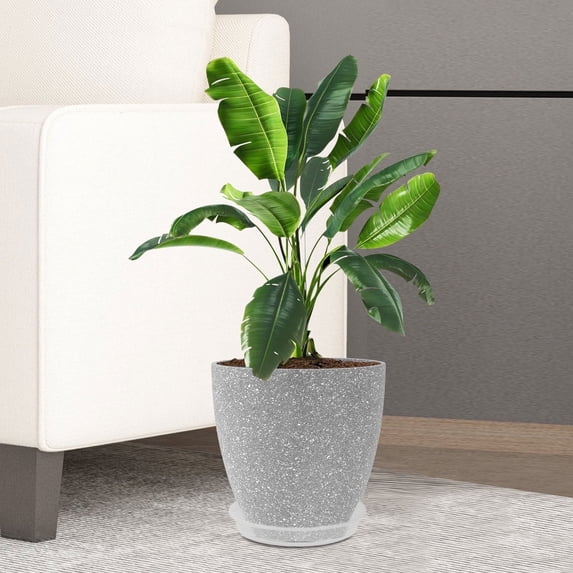 Gamexcel 12" x 6.5" x 12" Round Gray Plastic Plant Pot with Drainage ...