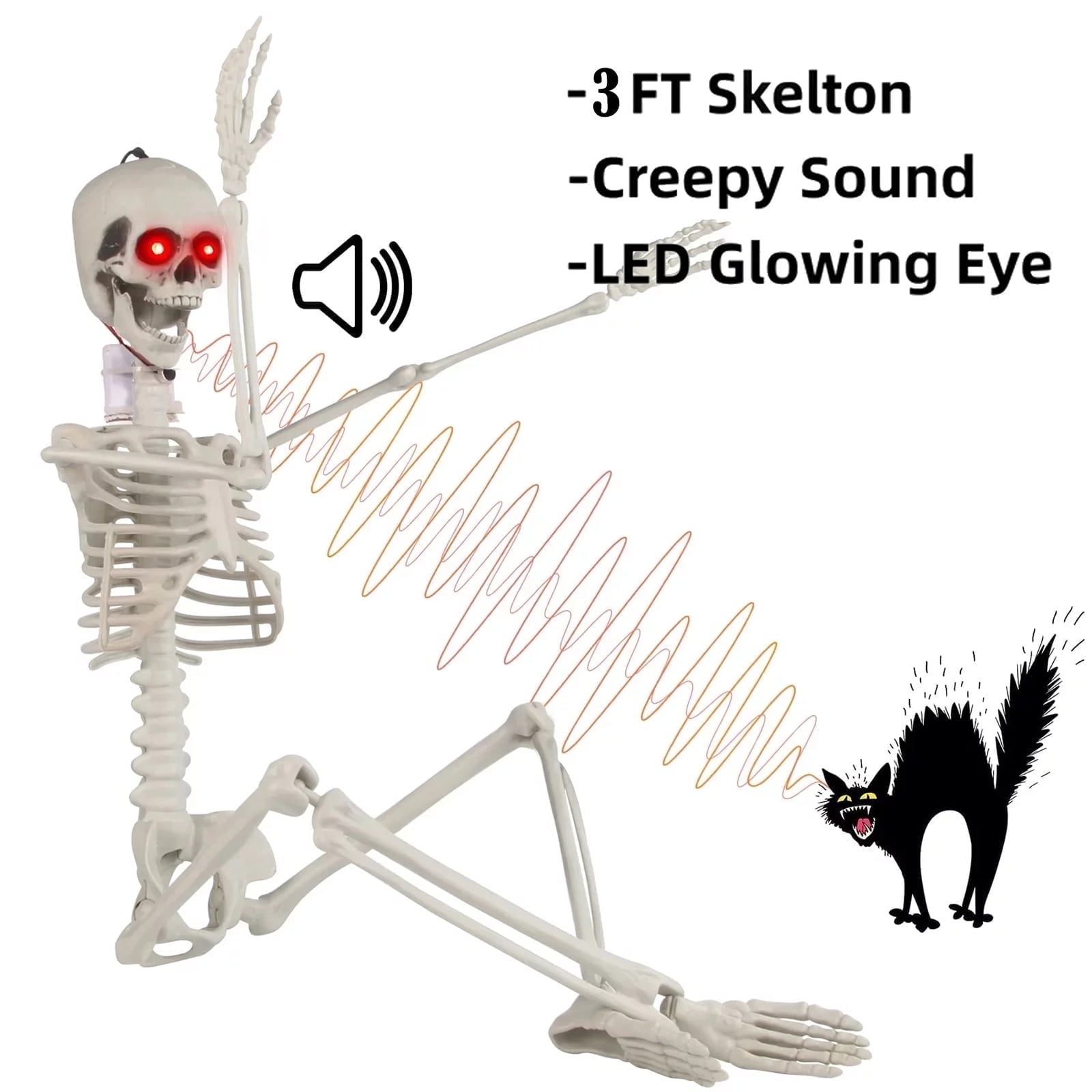 Gamexcel 3ft Hanging Skeleton - Life-Size Prop with LED Eyes & Spooky ...