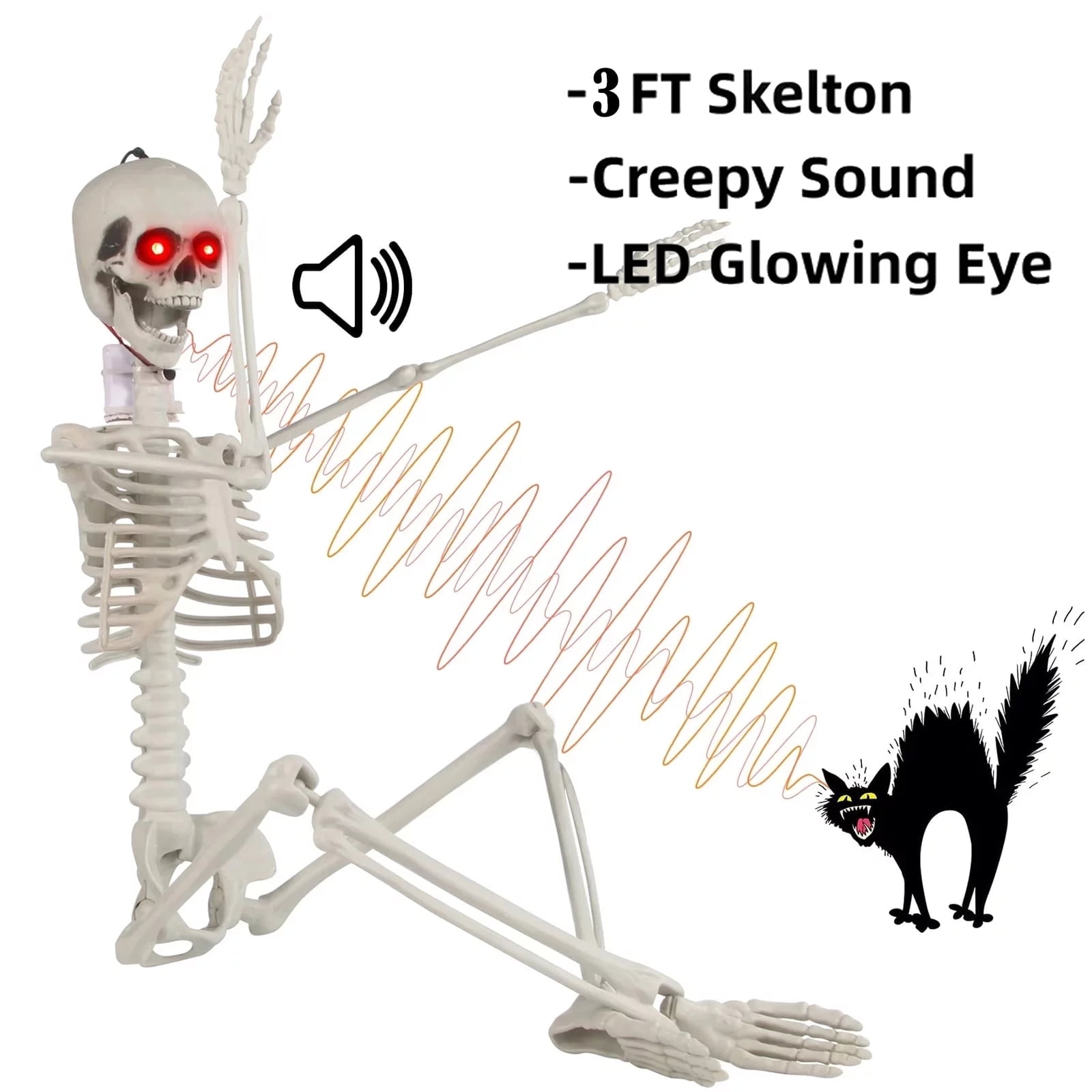 Gamexcel 3ft Hanging Skeleton - Life-Size Prop with LED Eyes & Spooky ...