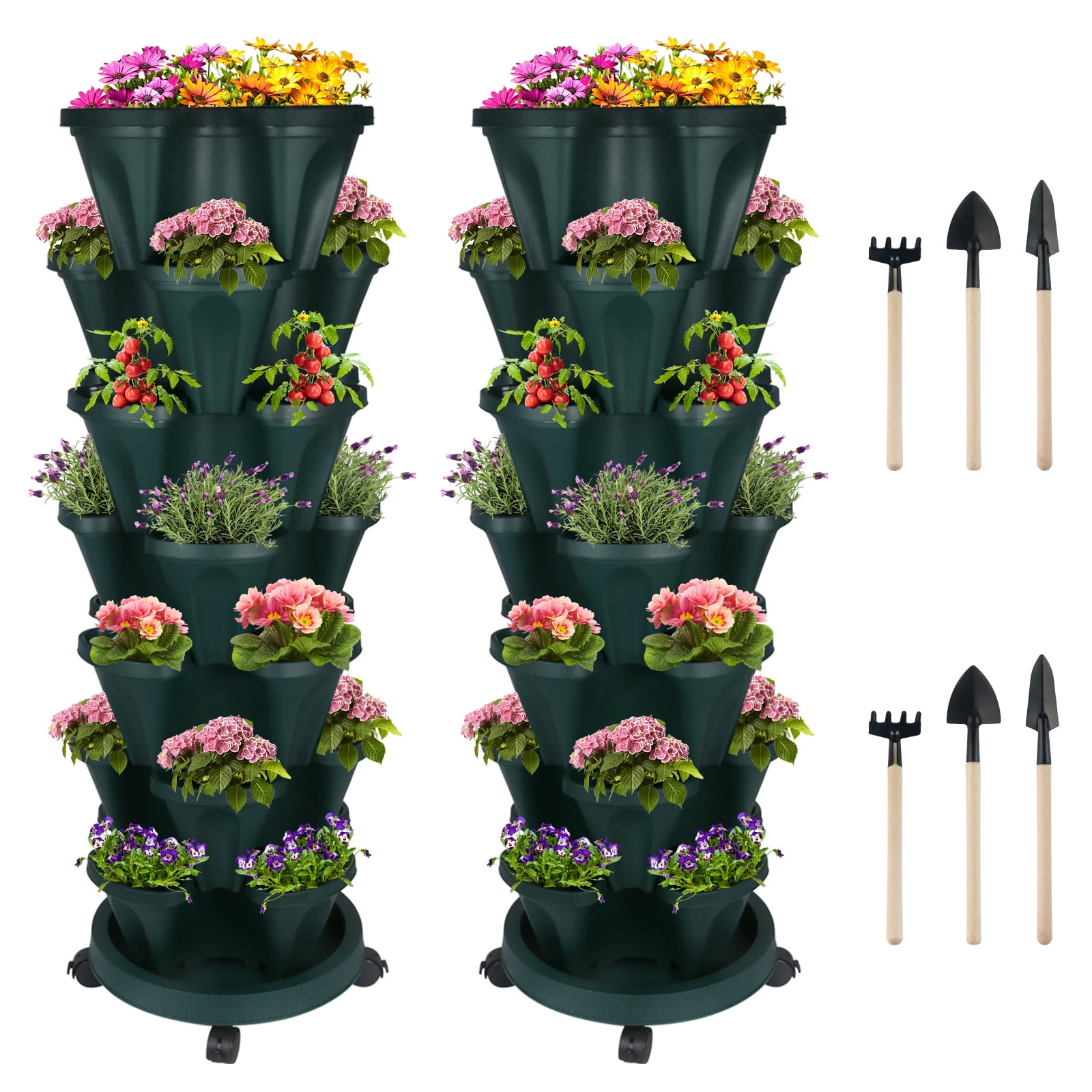 Gamexcel 7 Tier Vertical Garden Planter, Stackable Planters with Wheels ...