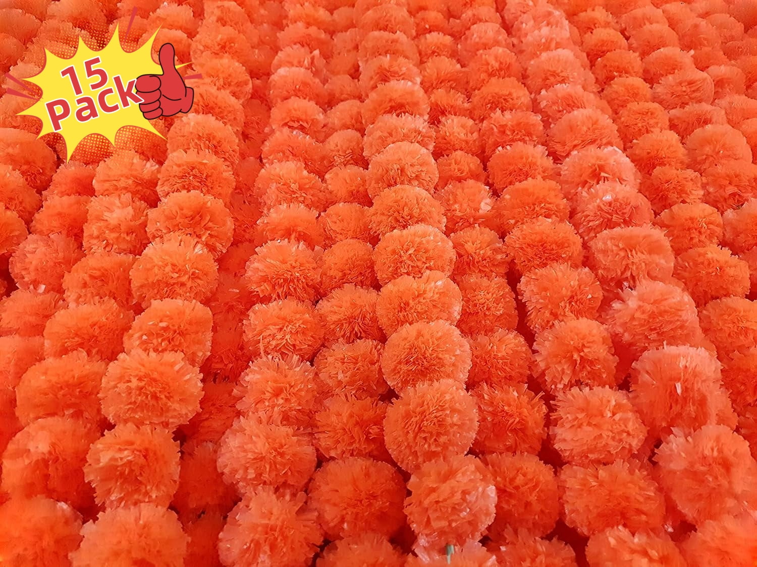 15-Pack 4.7ft Orange Marigold Flower Garlands for Diwali, Wedding ...