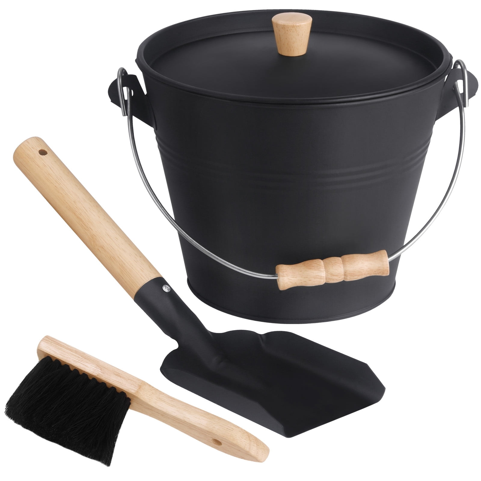 Gamexcel Ash Bucket with Lid Shovel and Hand Broom, 1.5 Gallon ...