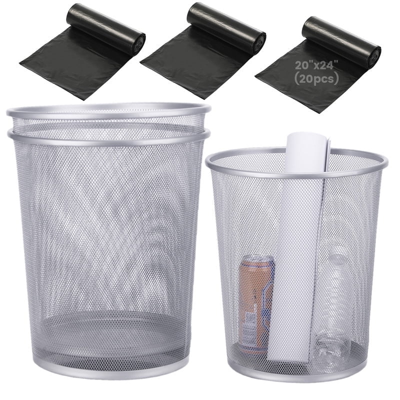 Gamexcel 5-Gallon Metal Mesh Trash Can 3 Pack, Round Open Top Silver ...