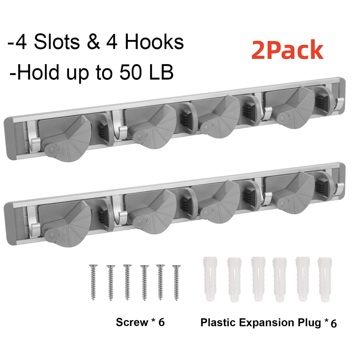 Gamexcel Mop & Broom Holder with 4 Hooks, Easy Wall Mount Storage for Organizing Garage or ...