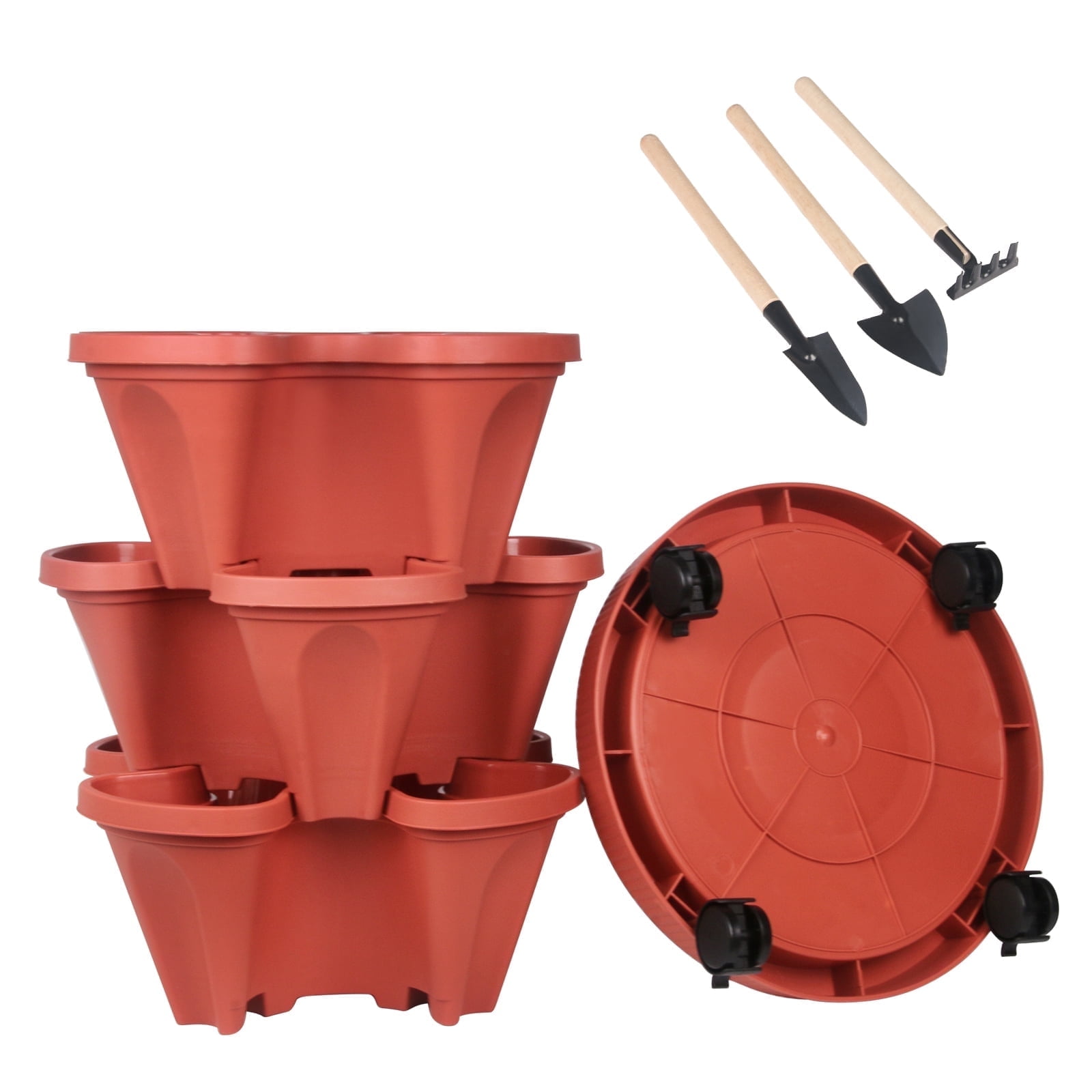 Gamexcel Red Plastic 3-Tier Vertical Stackable Flower Planters ...