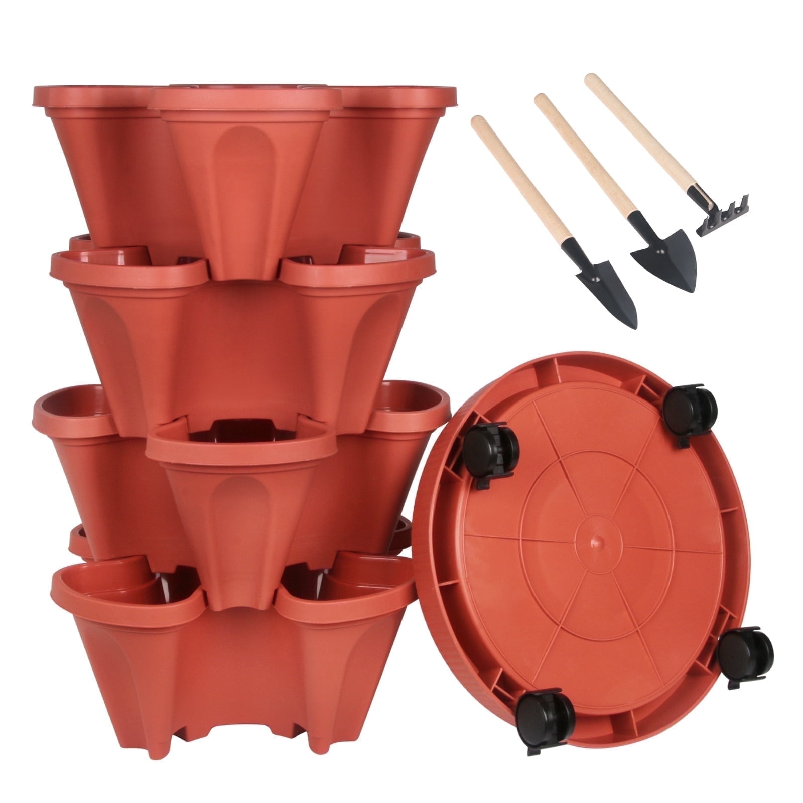 4-Tier Stackable Garden Planter Set, Indoor/Outdoor Pots for Herbs ...