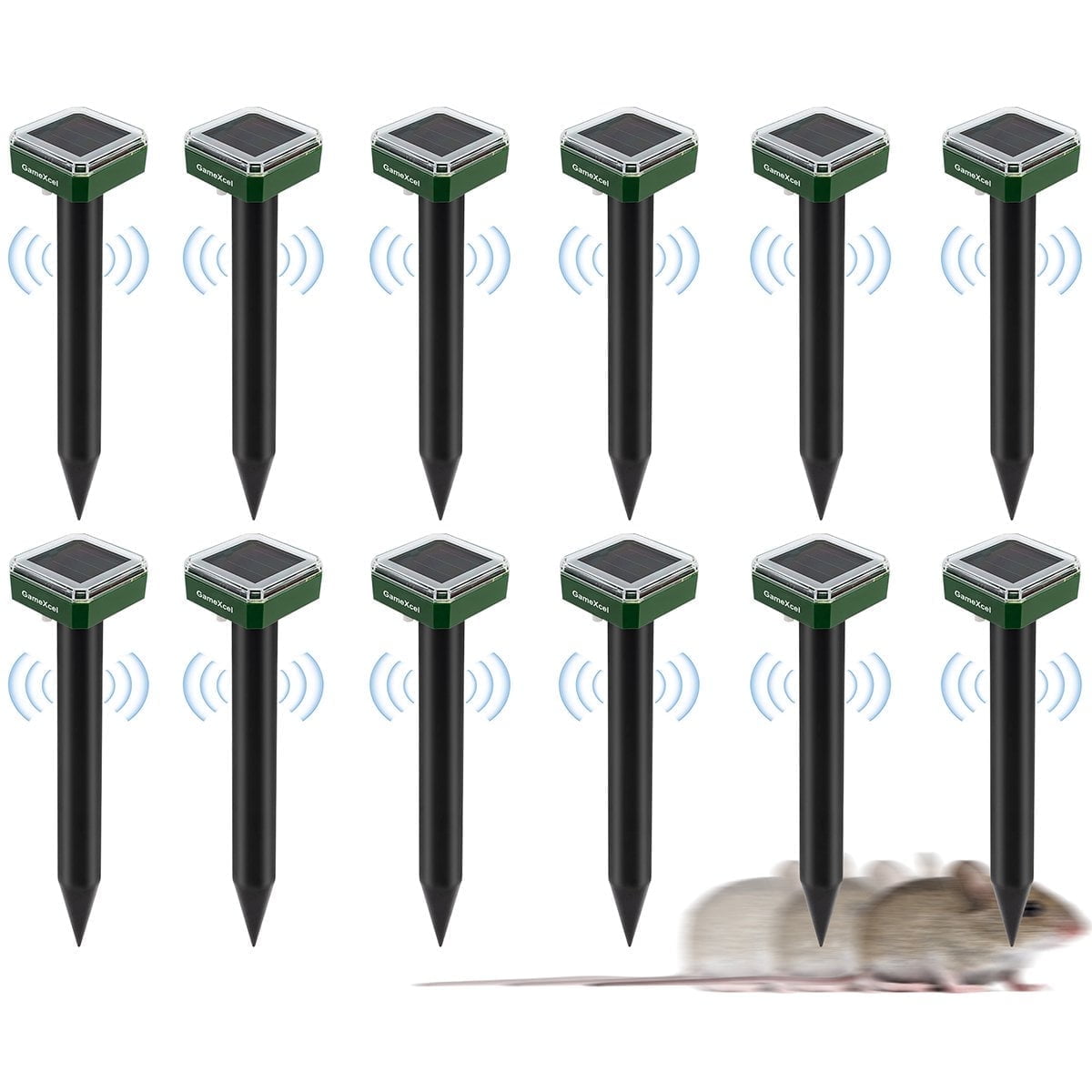 Gamexcel Solar Mole Repellent, 12 Pack Ultrasonic Solar Power Animals ...