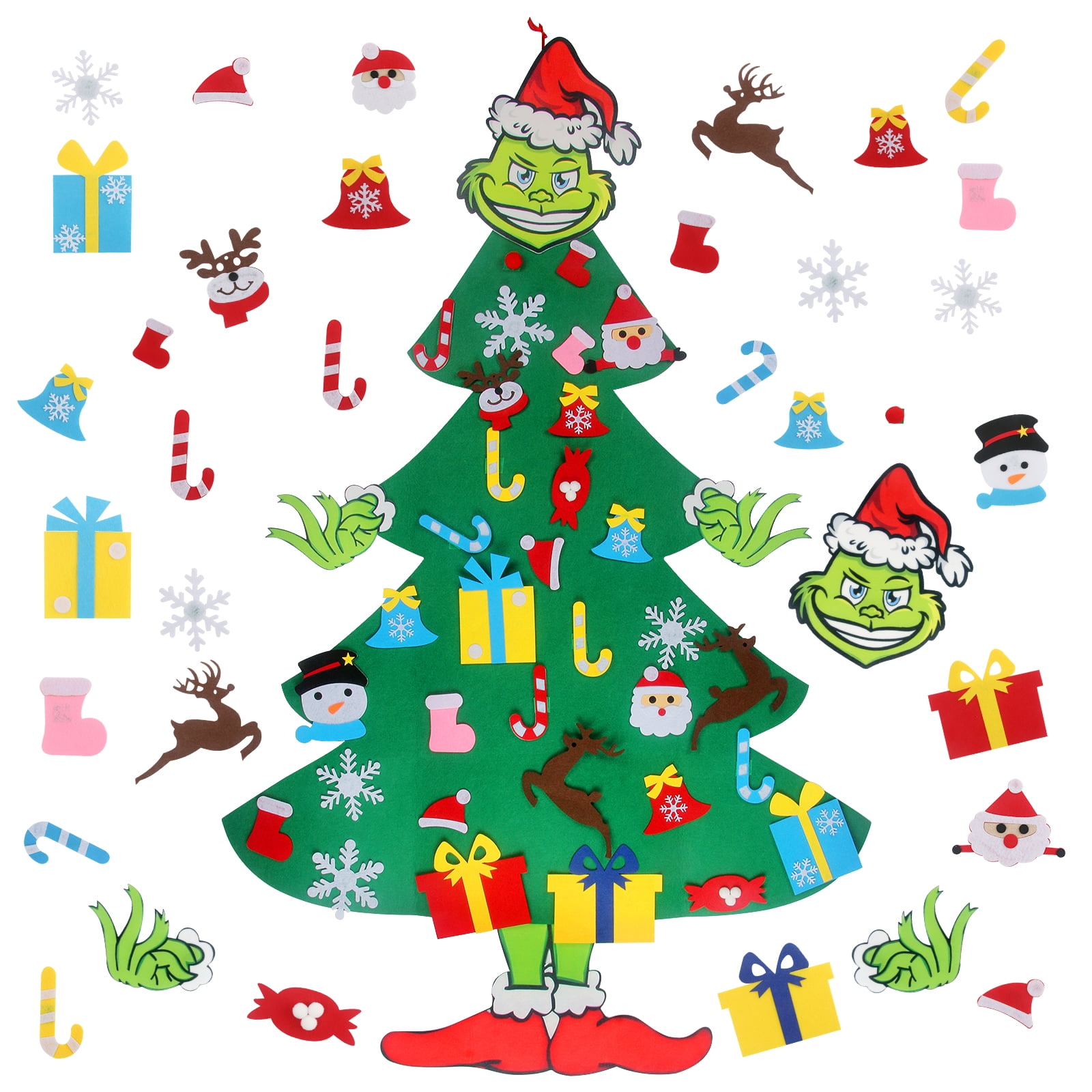 Gamexcel Grinch DIY Felt Christmas Tree, 4ft Multicolor with 33 ...