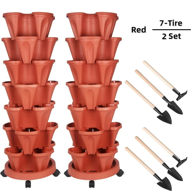 7-Tier Stackable Garden Planter, Red, for Veggies, Herbs, 2-Pack ...
