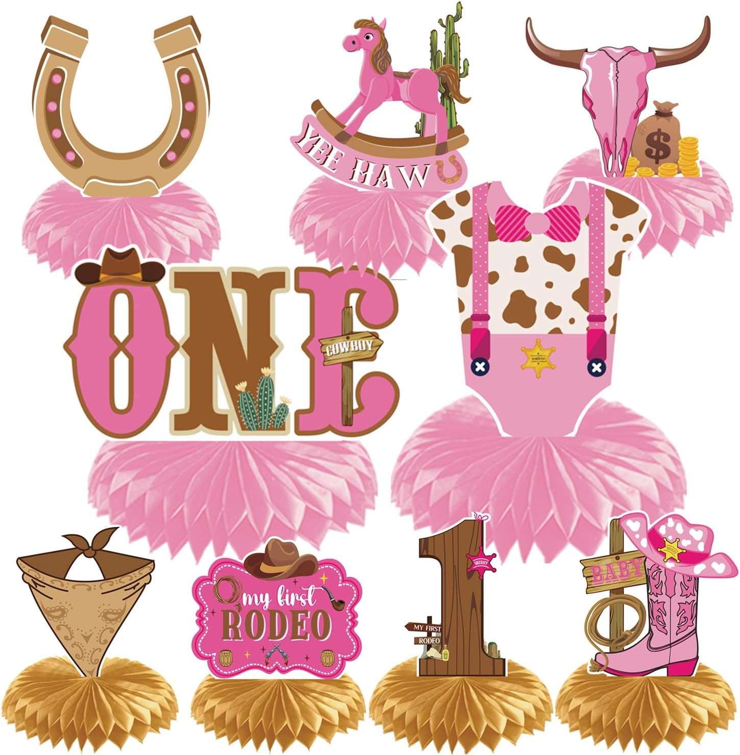 Gameza My First Rodeo Birthday Party Decoration Girl, Pink Cowgirl 1st ...