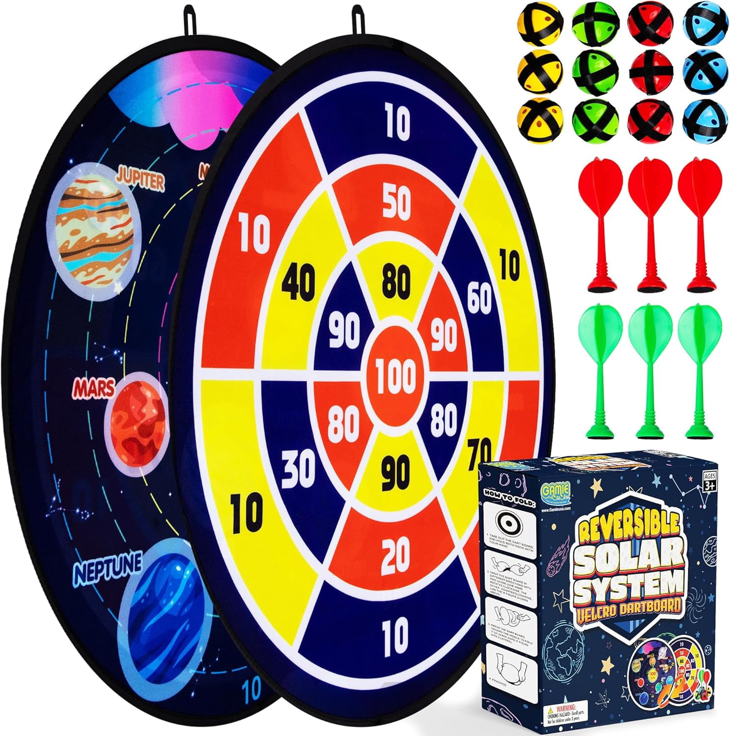 Gamie 26" Reversible Velcro Dartboard Set for Kids with Balls & Darts ...