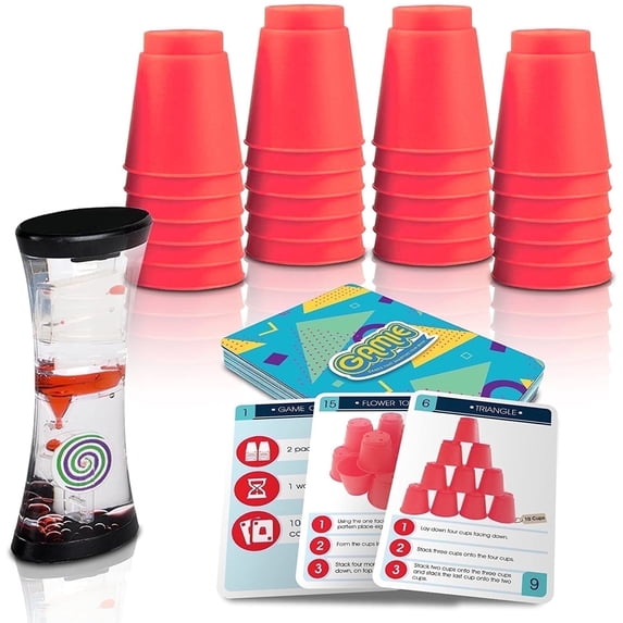 Gamie Cup Stacking Game, 24-Piece Cups with Timer & Challenge Cards ...