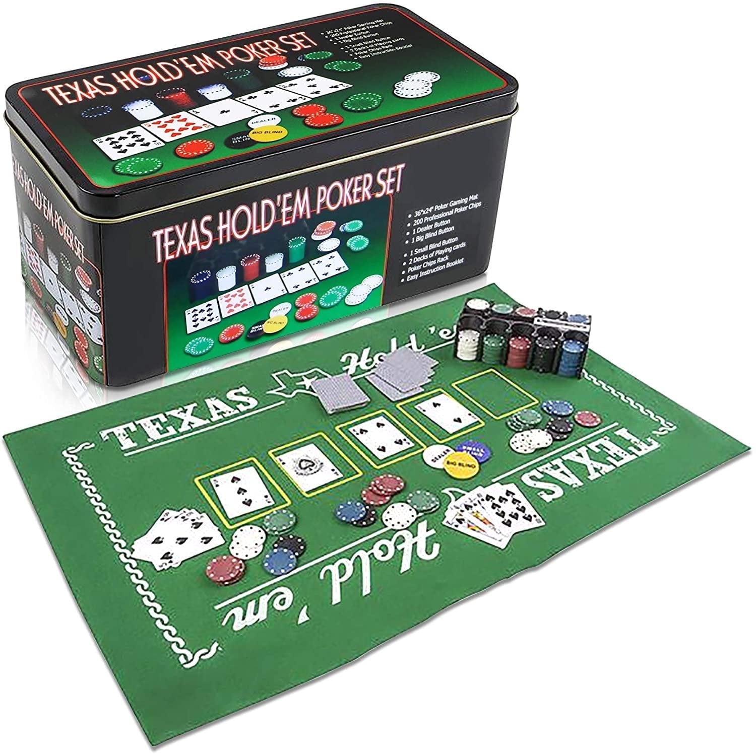 Gamie Texas Holdem Poker Game Set for Kids & Adults, Chip Night Casino ...