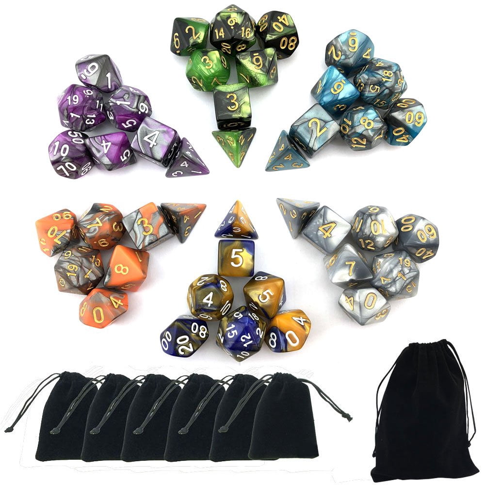 SmartDealsPro Double-Colors Polyhedral Dice IFF17 Sets with Pouches for ...