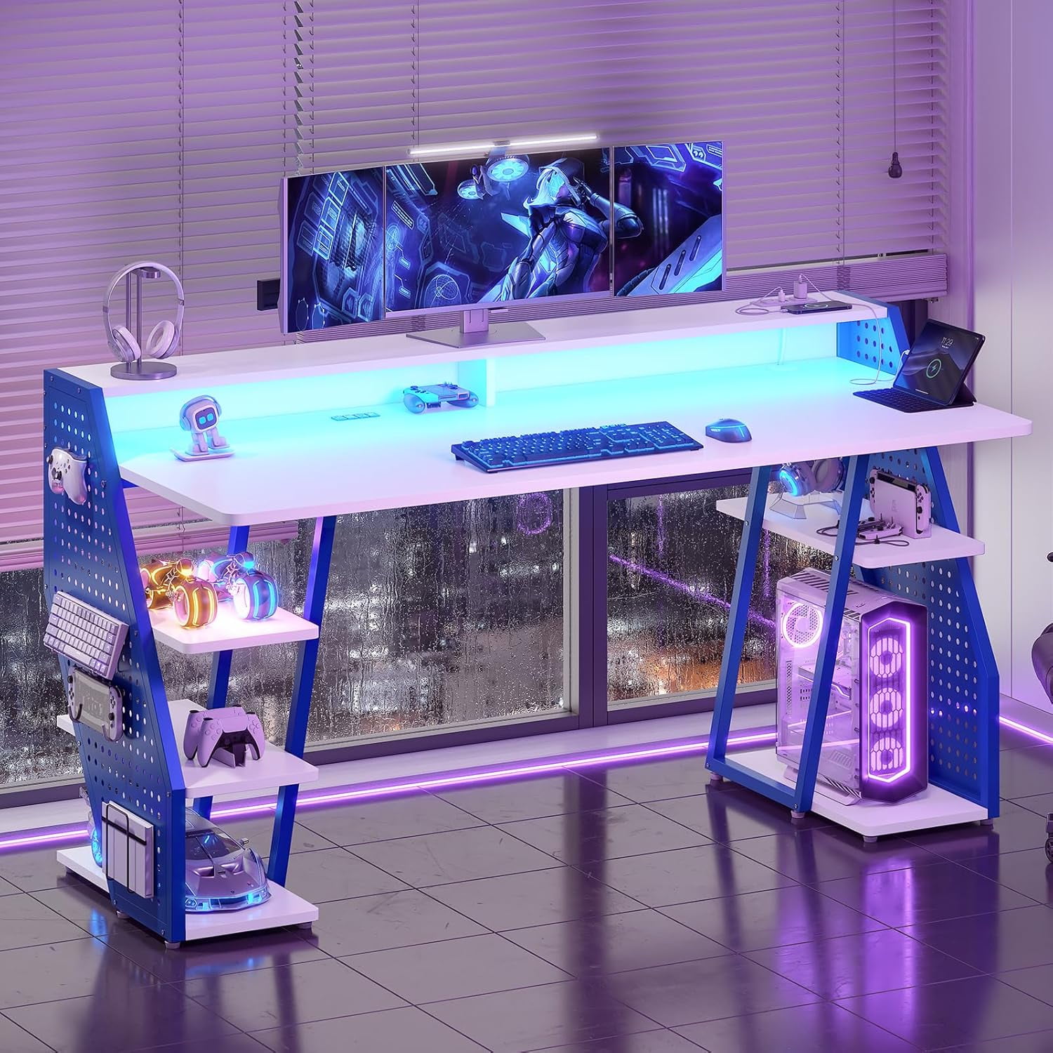 Gaming 55'' with LED Lights and Storage Shelves Computer with Monitor ...