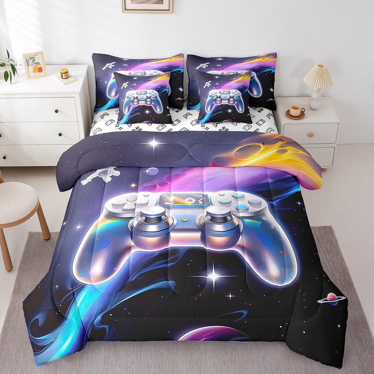 Gaming 7 Piece Comforter Set Full Bed in a Bag Game Consoles Bedding ...
