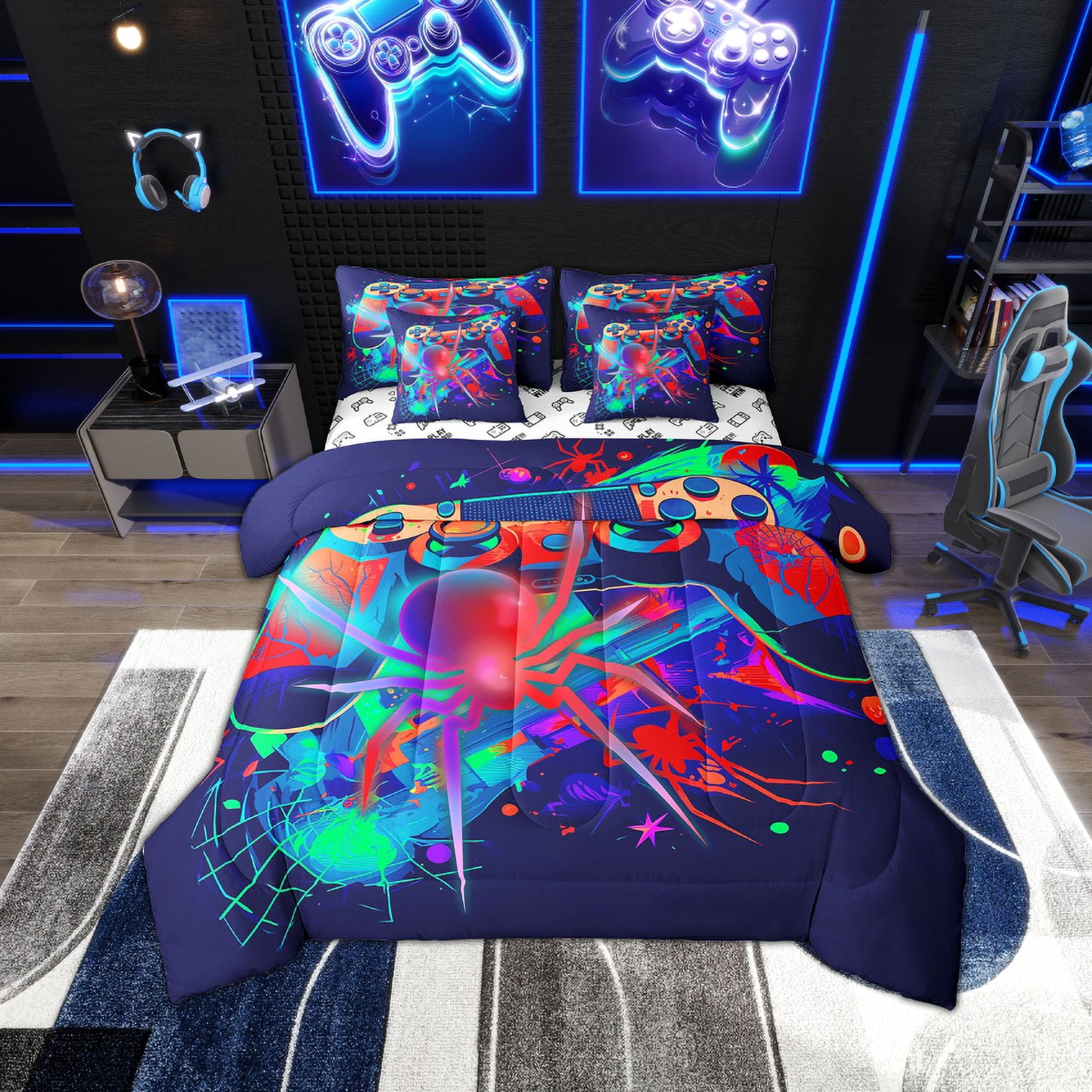 Gaming 7 Piece Comforter Set Full Bed in a Bag,Gamer Bedding Sets Ghost ...