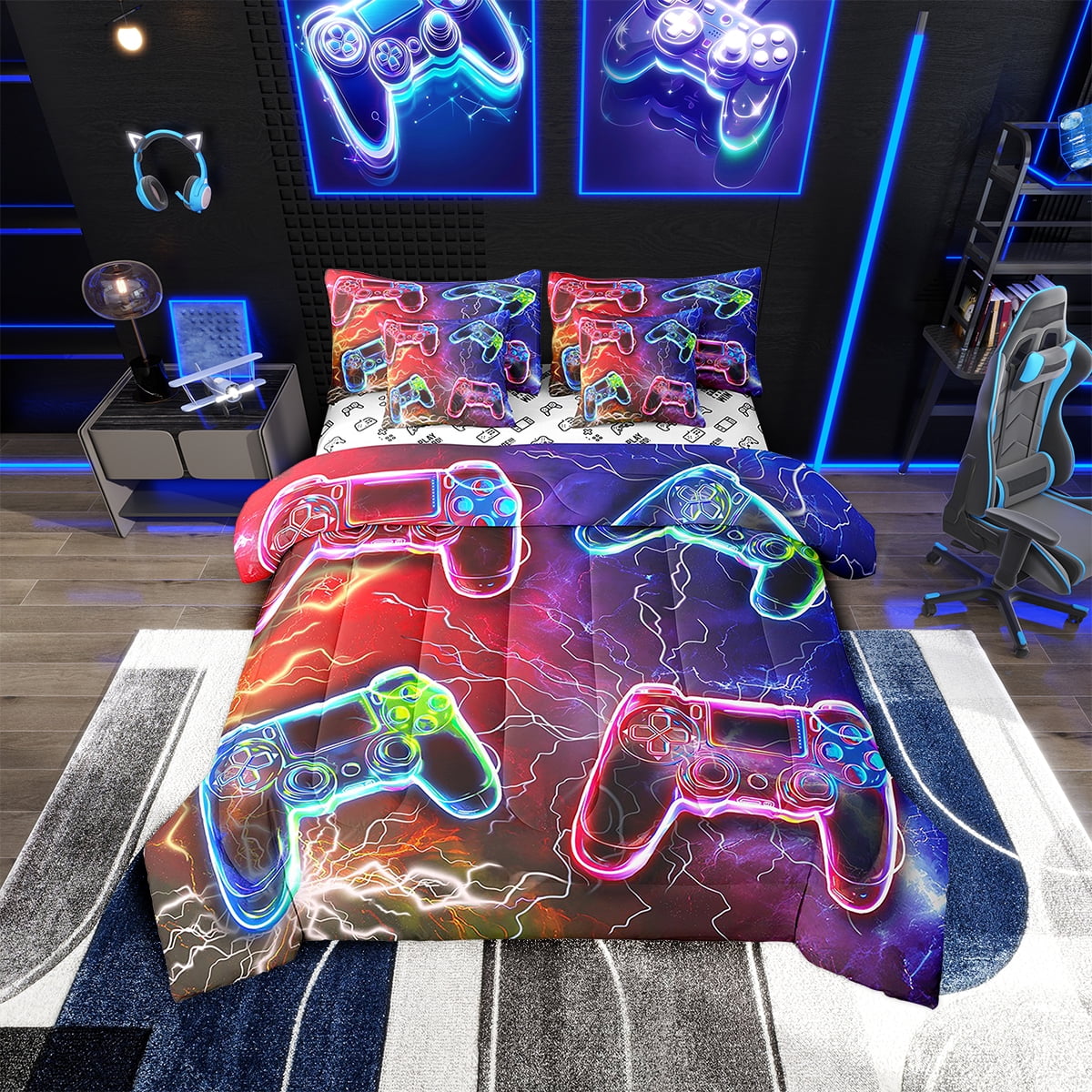 Gaming 7 Piece Comforter Set Full Bed in a Bag,Gamer Bedding Sets Red ...