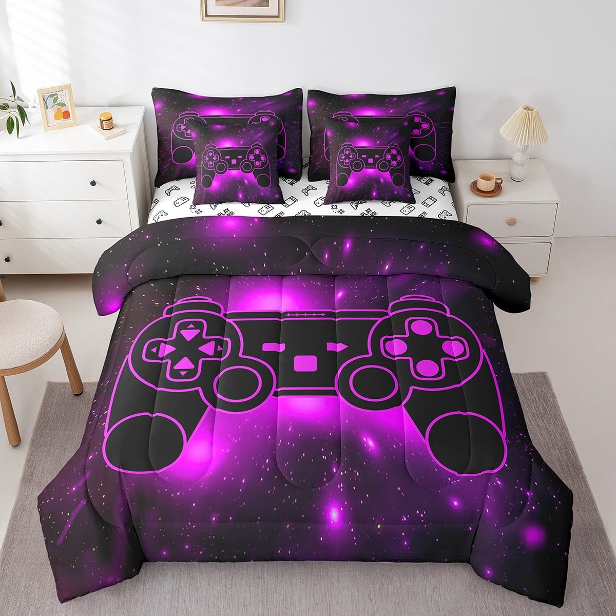 Gaming 7 Piece Full Bed Set - Includes Modern Gamer Console Comforter ...