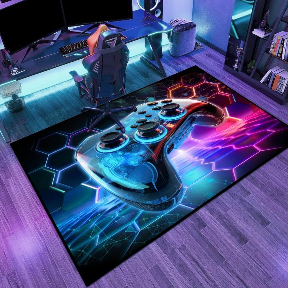 Gaming Area Rug Teen Boys Carpet 3D Transparent Gamepad Game Controller ...