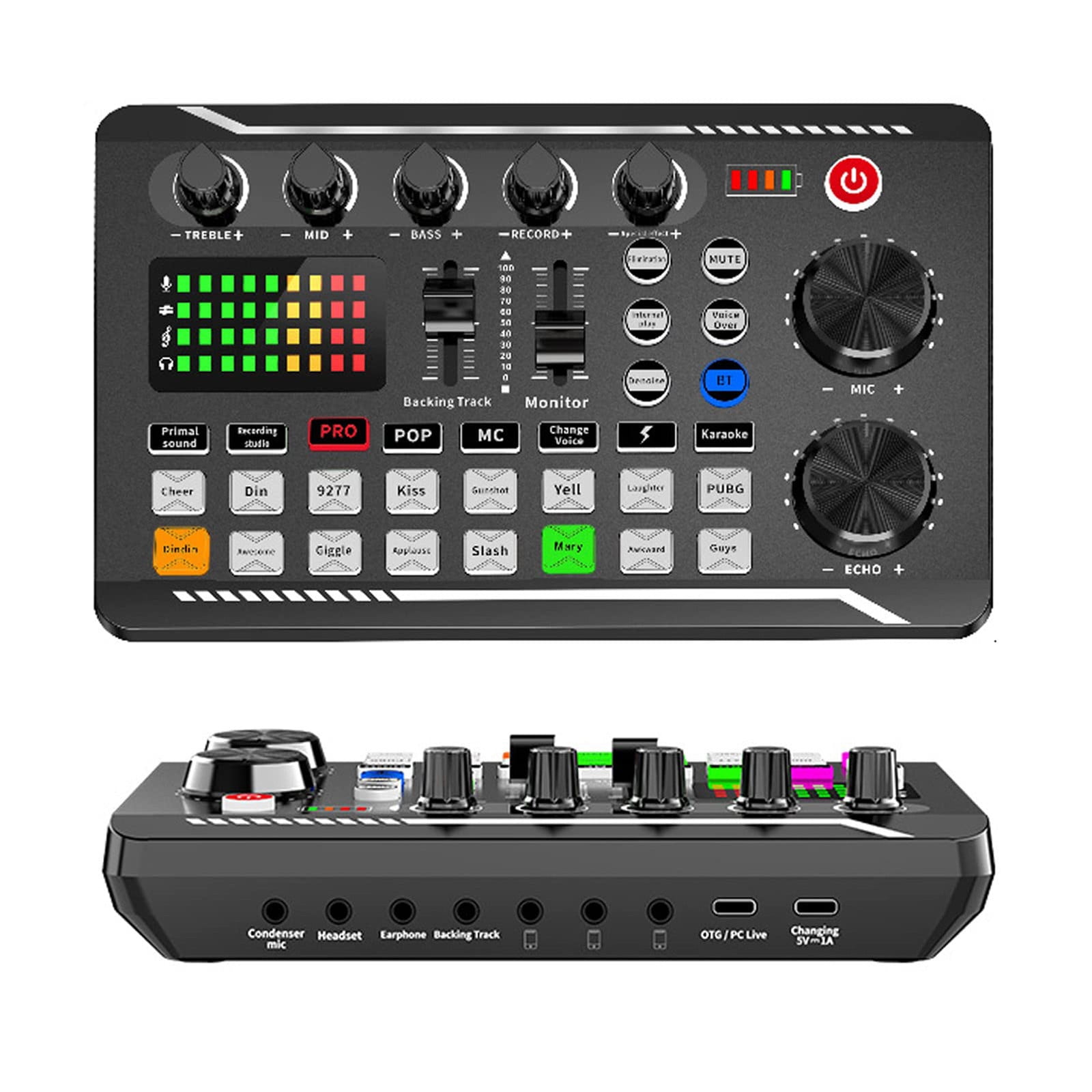 Gaming Audio Mixer, Streaming Mixer with Audio Interface BT SoundBoard ...