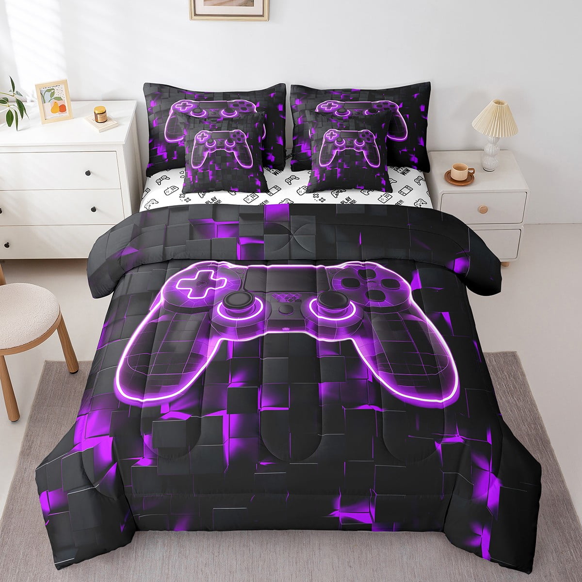Gaming Bed in a Bag for Boys Kids Gamer Room Bedding Comforter Sheet ...