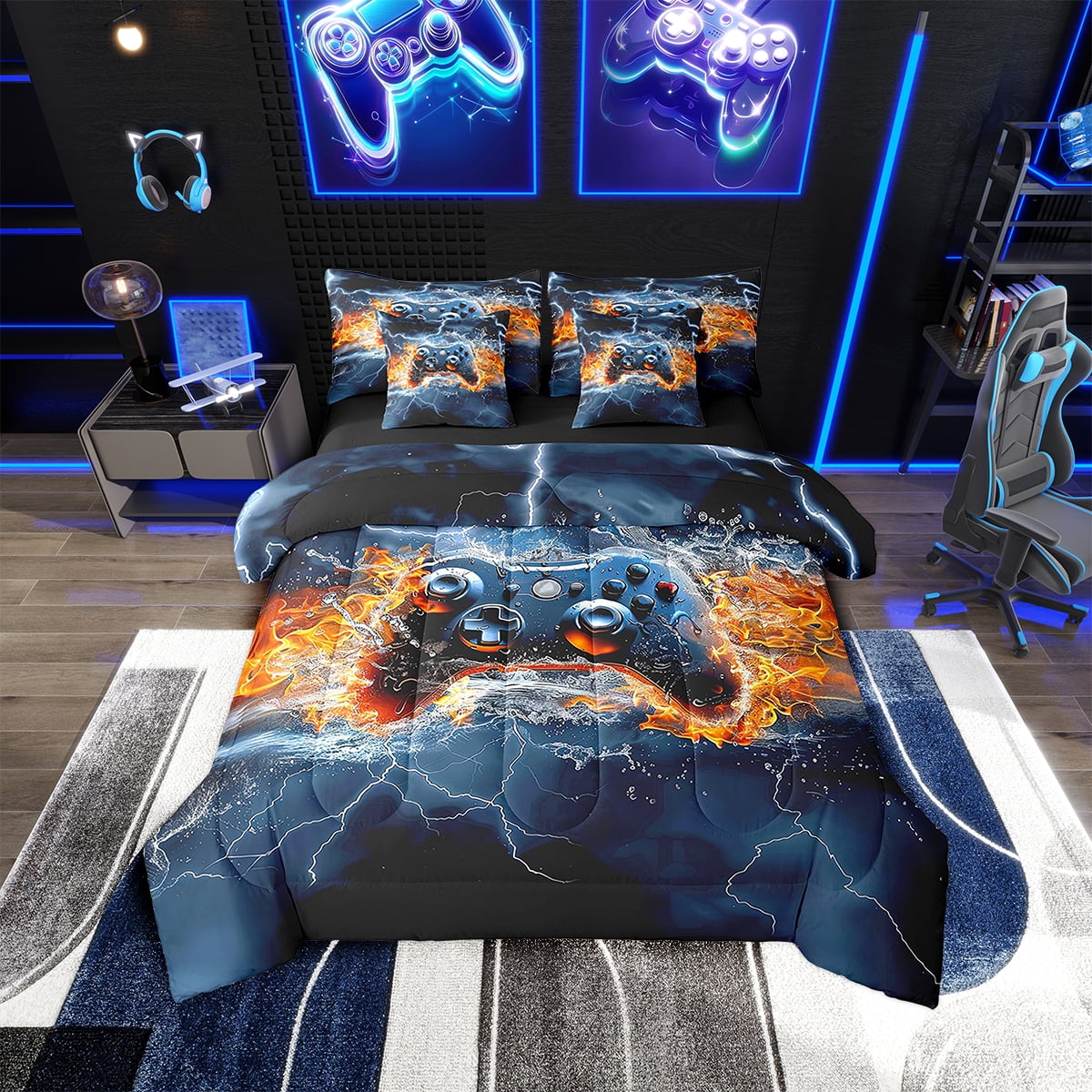 Gaming Bed in a Bag Full 7 Pcs Teen Video Game Bedding Sets Water and ...