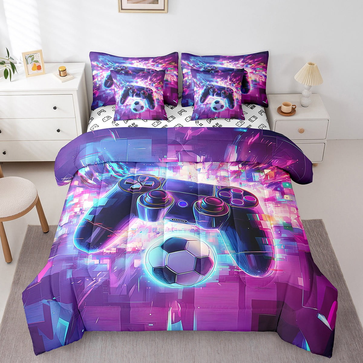 Gaming Bed in a Bag King Size Comforter Set 7 Pieces Game Consoles ...