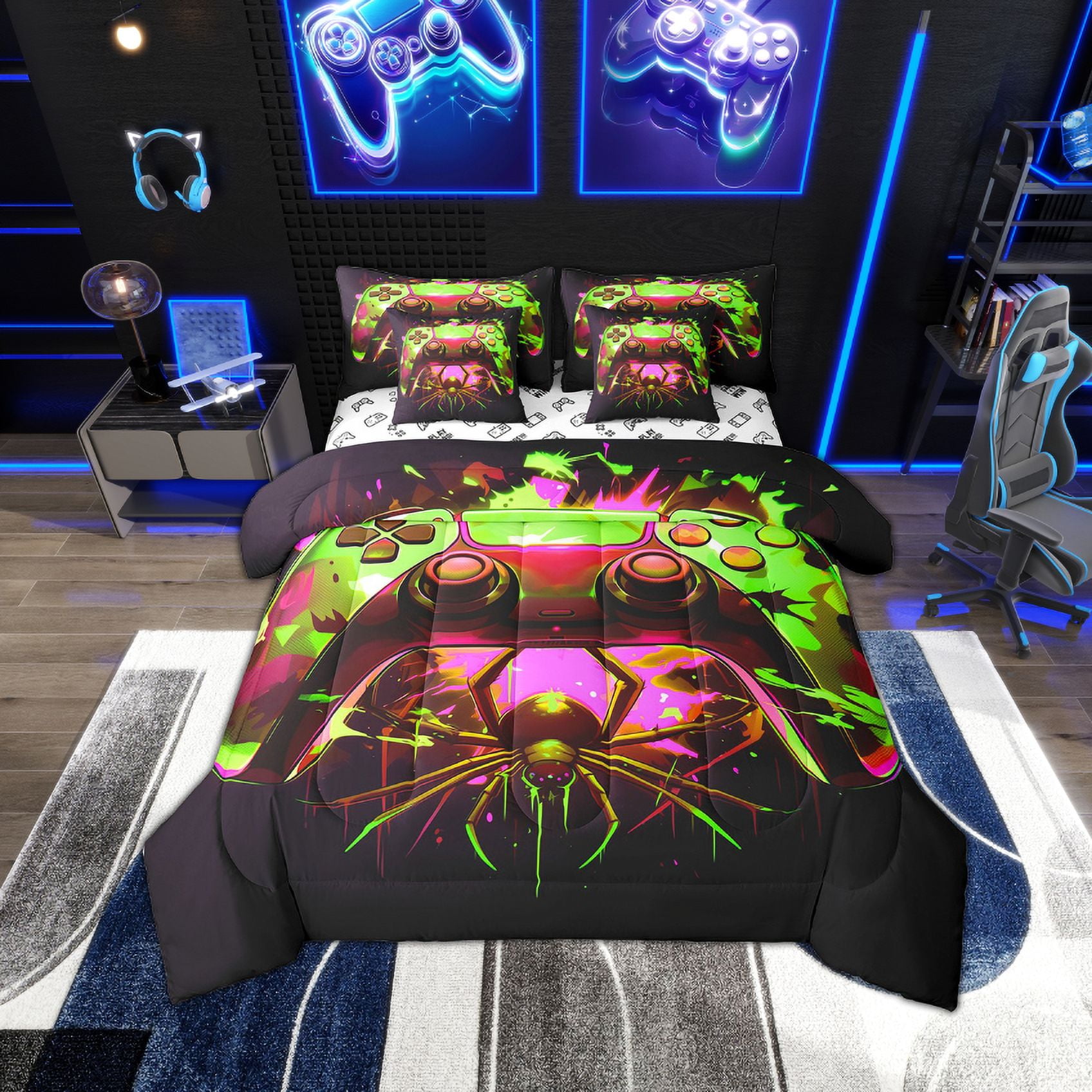 Gaming Bed in a Bag King Size Comforter Set 7 Pieces,Gamer Bedding Sets ...