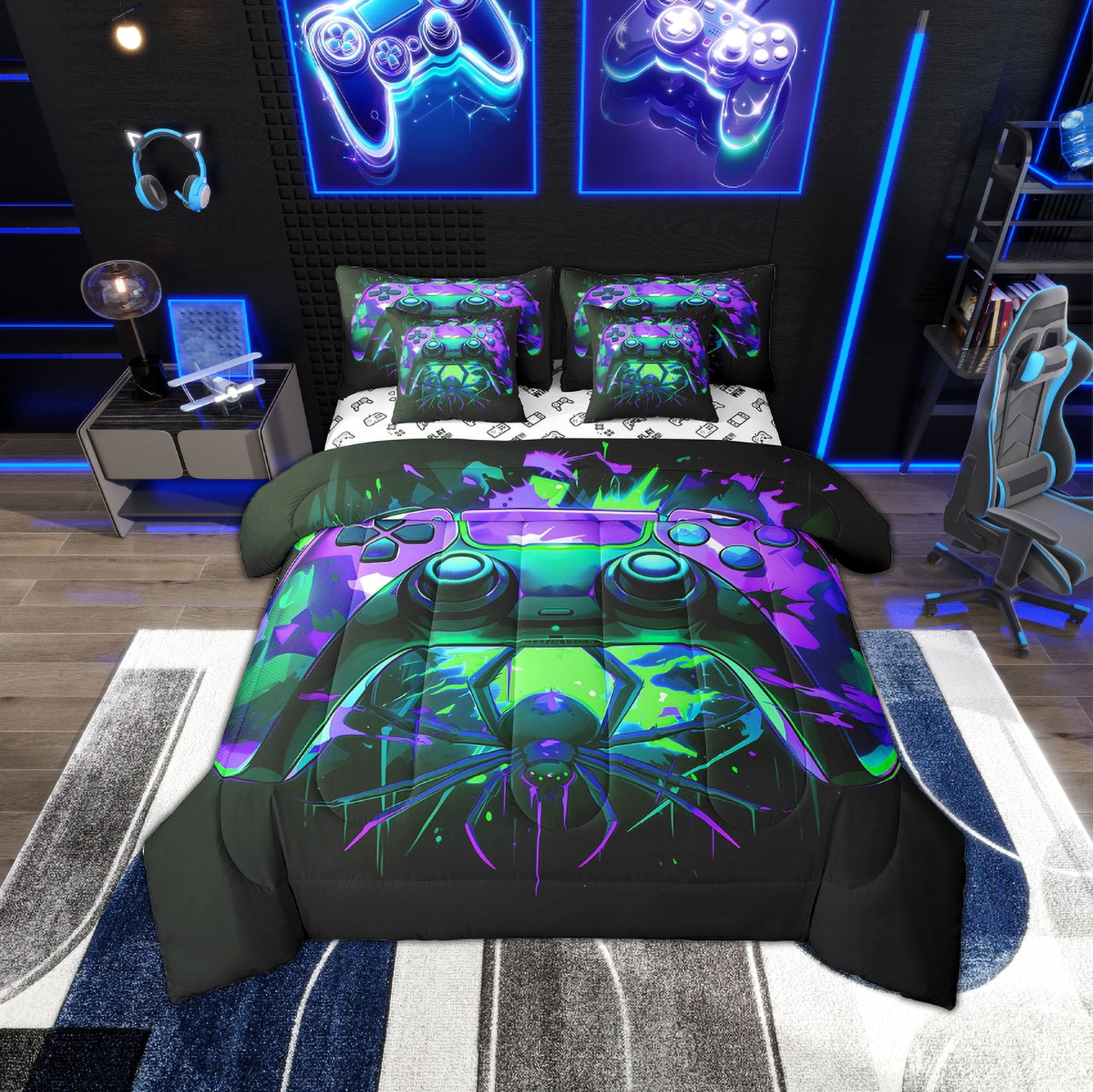 Gaming Bed in a Bag King Size Comforter Set 7 Pieces,Gamer Bedding Sets ...