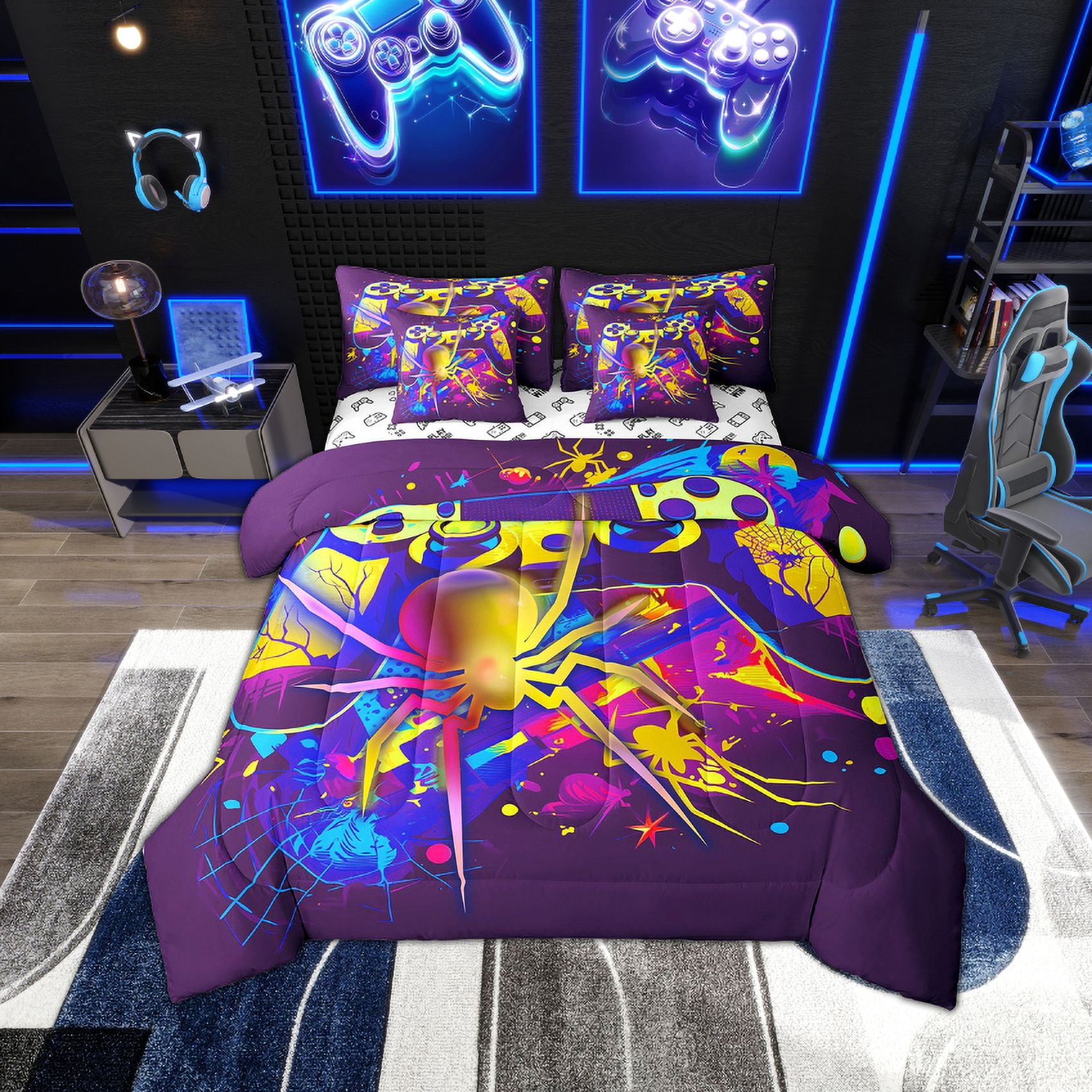 Gaming Bed in a Bag Queen Comforter Set 7 Piece,Gamer Bedding Sets ...