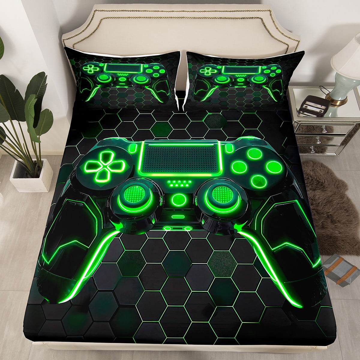 Gaming Bed Sheets Set Twin Gamer Fitted Sheet Teens Game Console Bed ...