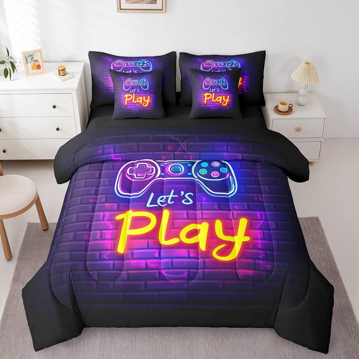 Gaming Bed in a Bag King Size Comforter Set 7 Pieces,Gamer Bedding Sets ...