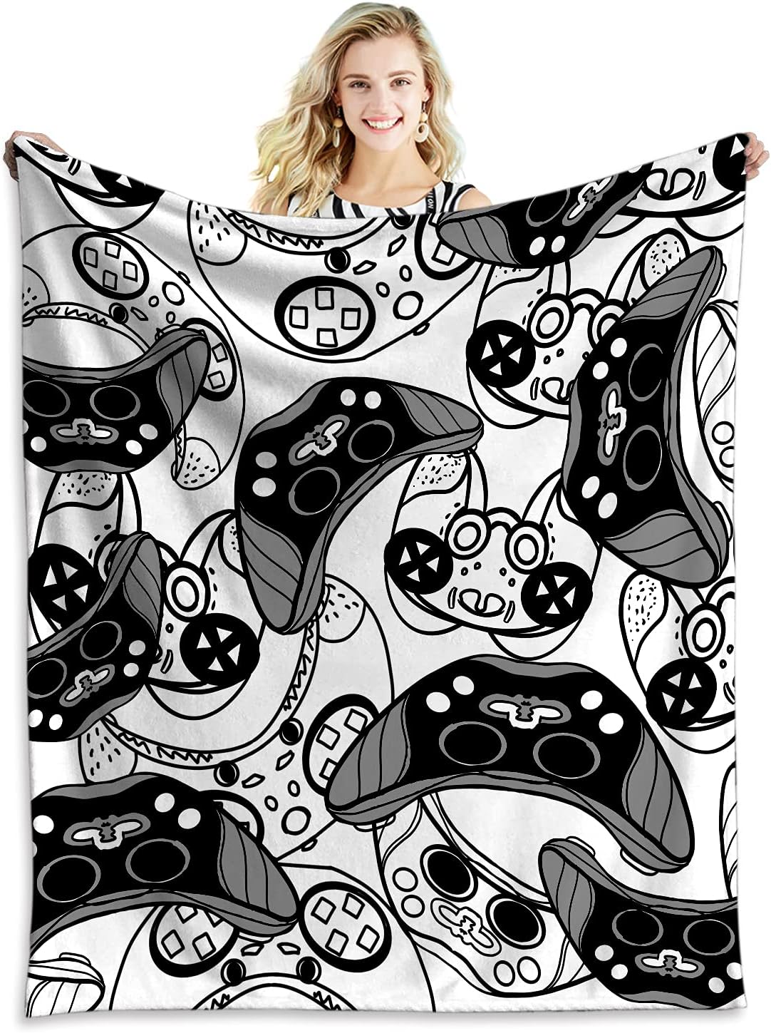 Gaming Bedding Blanket Black White Game Blanket Soft Fleece Gamer Throw ...