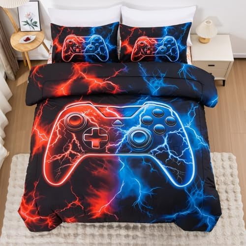 Gaming Bedding Set for Boys, 3D Game Controller Design with Lightning ...