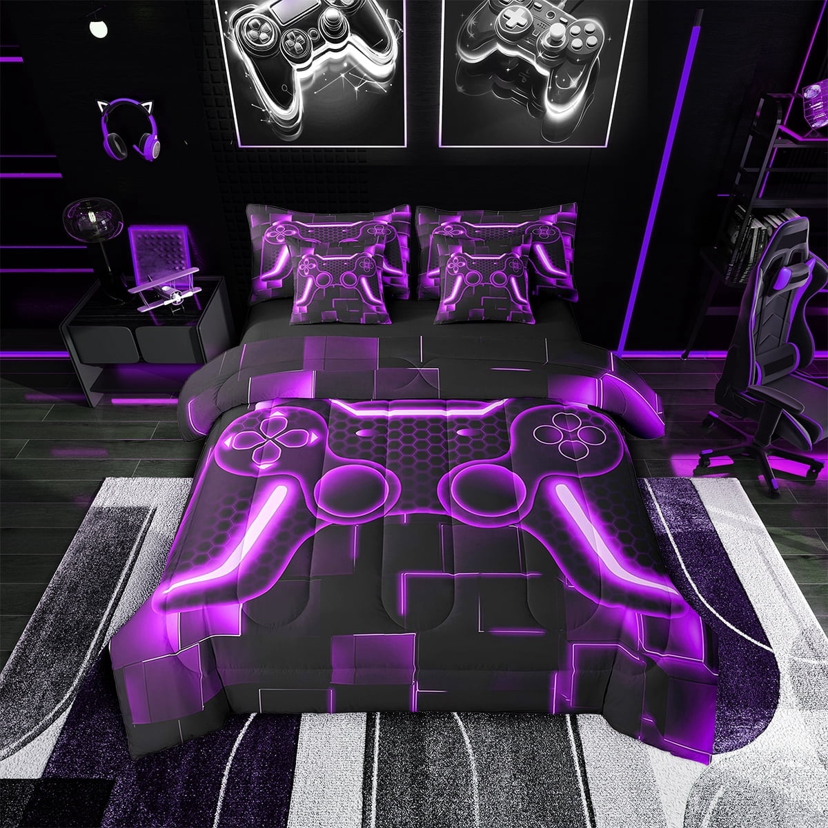 Gaming Bedding Set Teen Game Full Comforter Set 7 Piece Gamer Bed In A ...