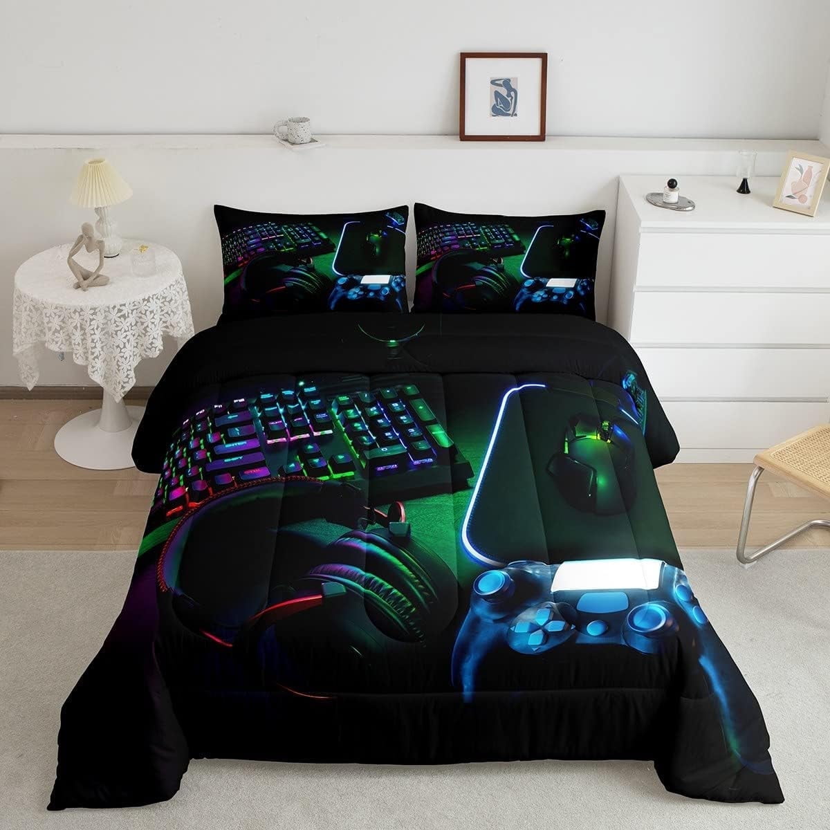 Gaming Bedding Set,Headset Mouse Keyboard Gamepad Pattern Down ...