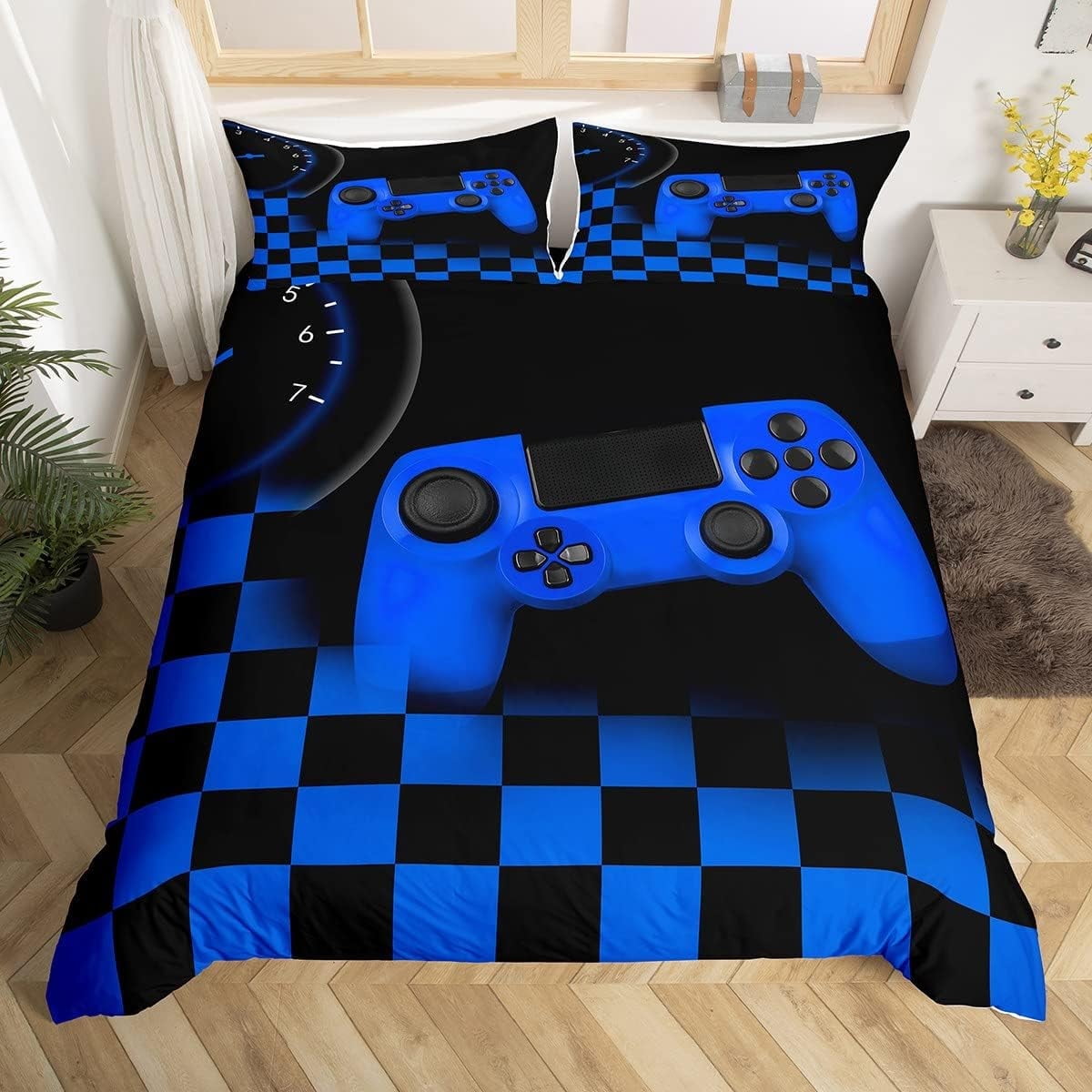 Gaming Bedding Set King Size Game Comforter Cover Teens Soft Blue ...