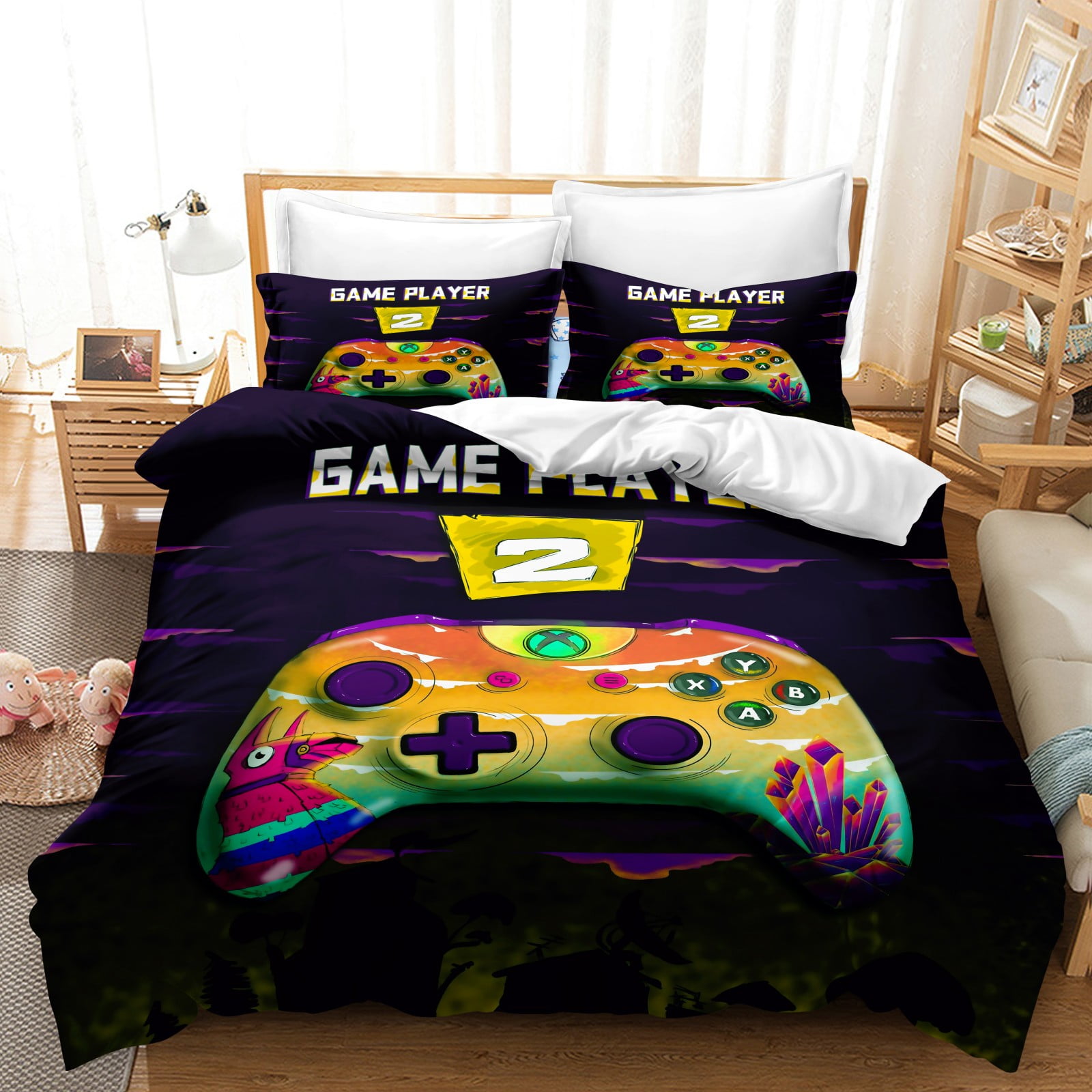 Gaming Bedding Sets 3D Printed Gamepad Quilt Cover with 2 Pillowcase ...