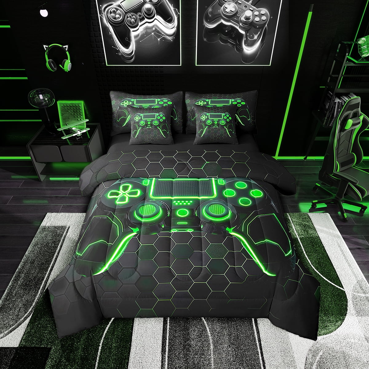 Gaming Bedding Sets 7 Pcs Queen Gamer Bed in a Bag Teens Game Console ...